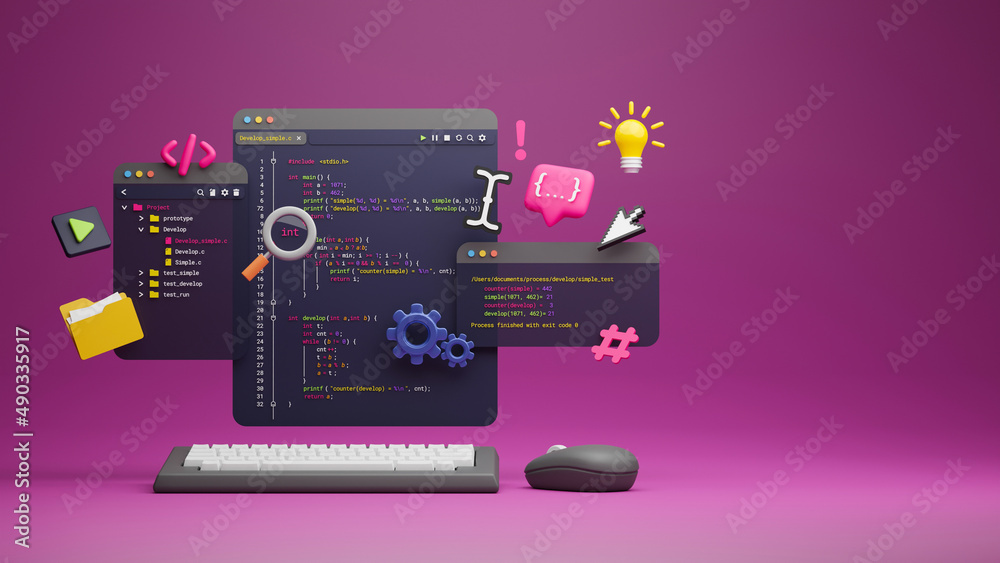 Ilustración de Stock Programmer developer typing script source ...
