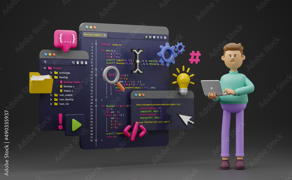 Ilustración de Stock Programmer developer typing script source ...