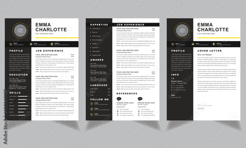 Modern Resume Layouts Creative Cv and Cover Letter Templates with Black ...