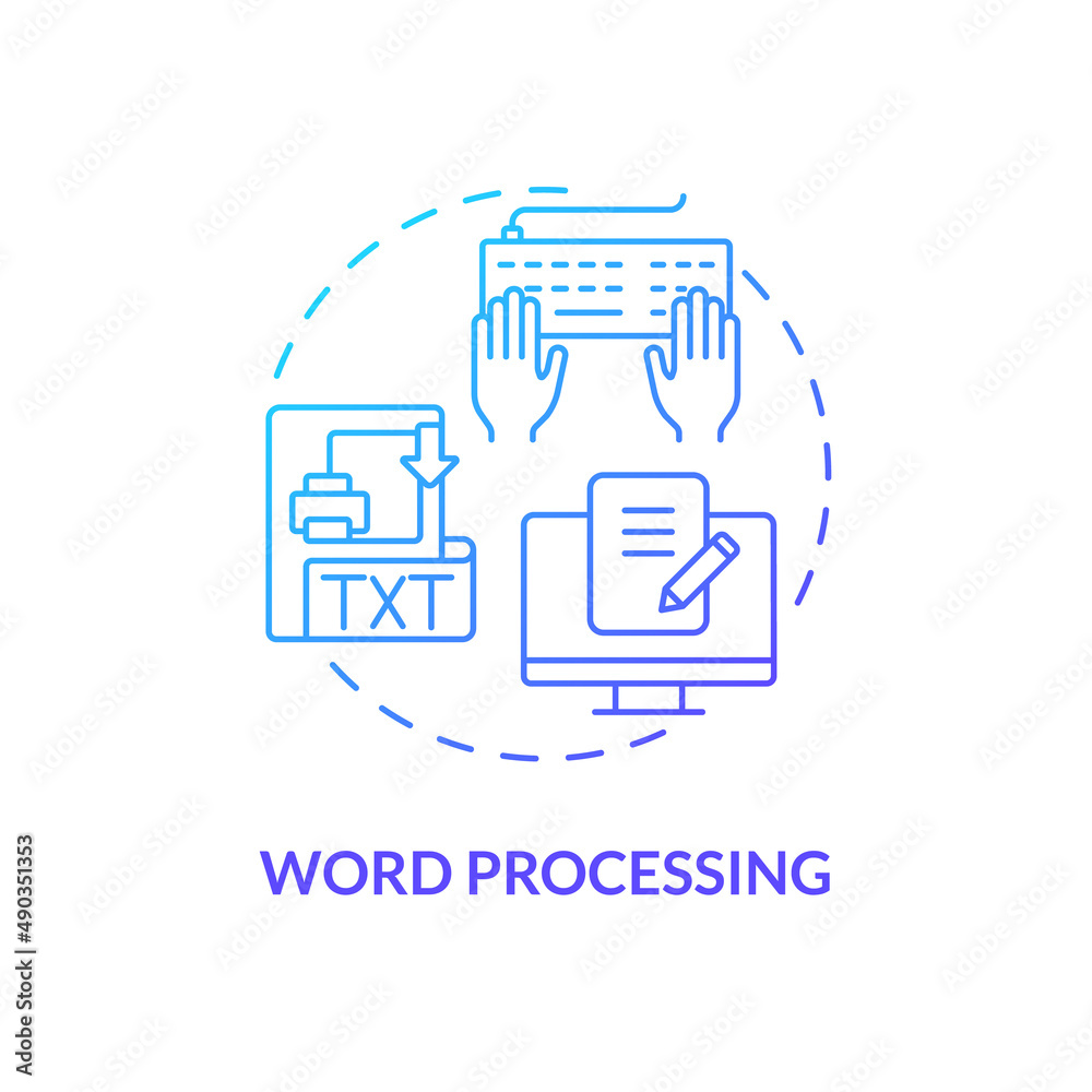 Image vectorielle Stock Word processing blue gradient concept icon. Create and edit information ...