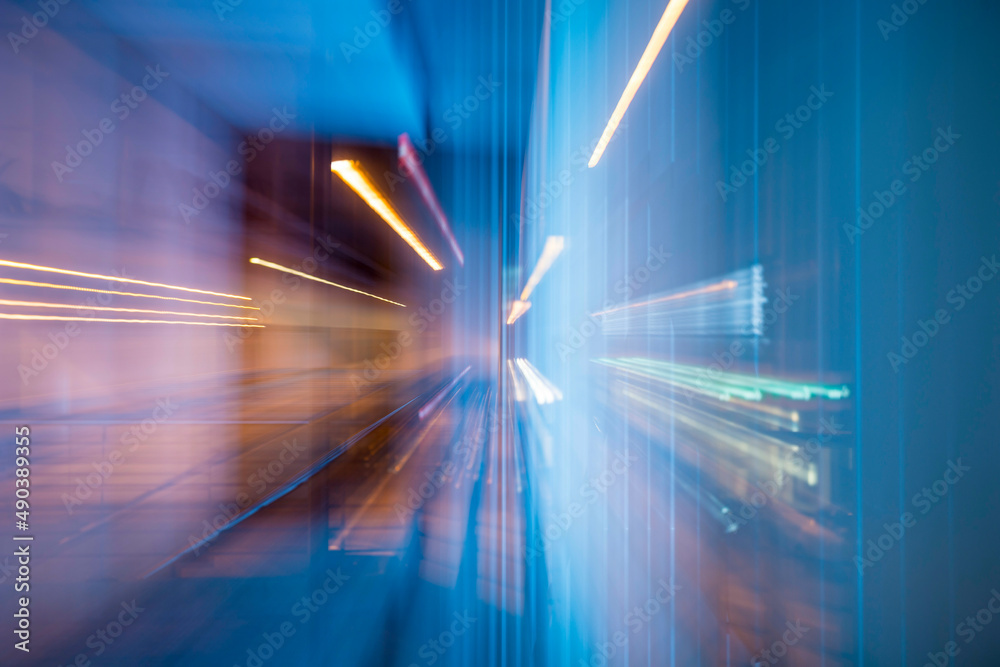 Illuminated Tunnel at Night with Light Effect in Switzerland. Stock ...