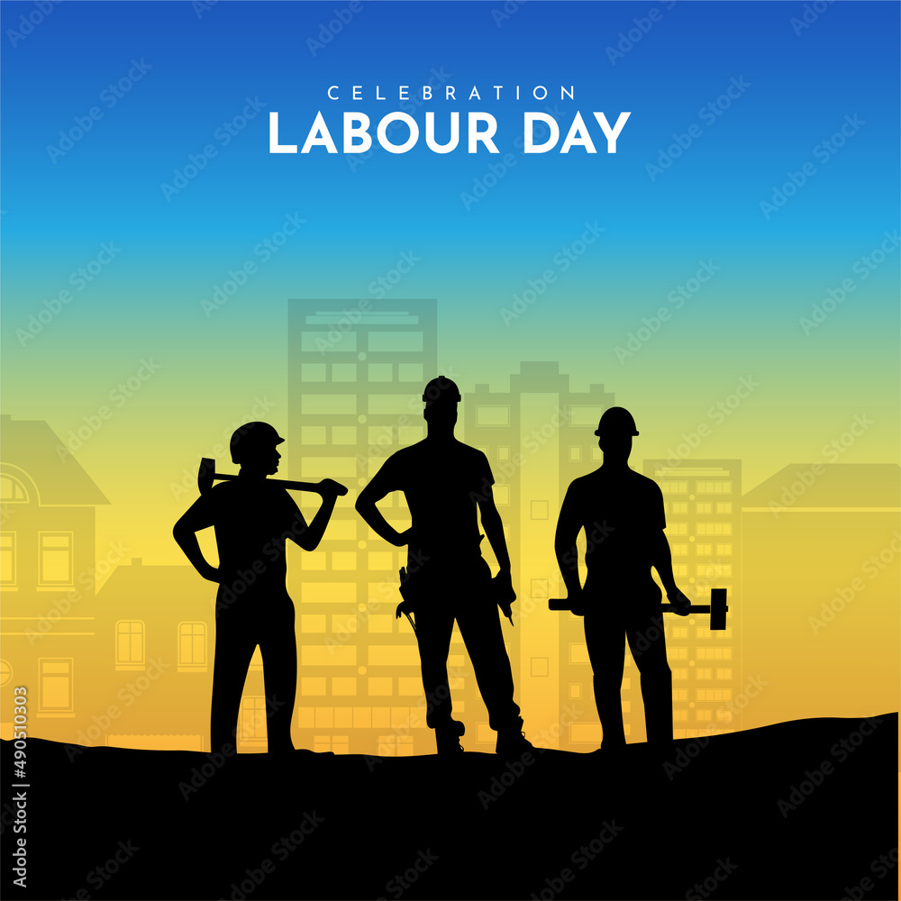 Happy labour day design concept with silhouette of workers ...