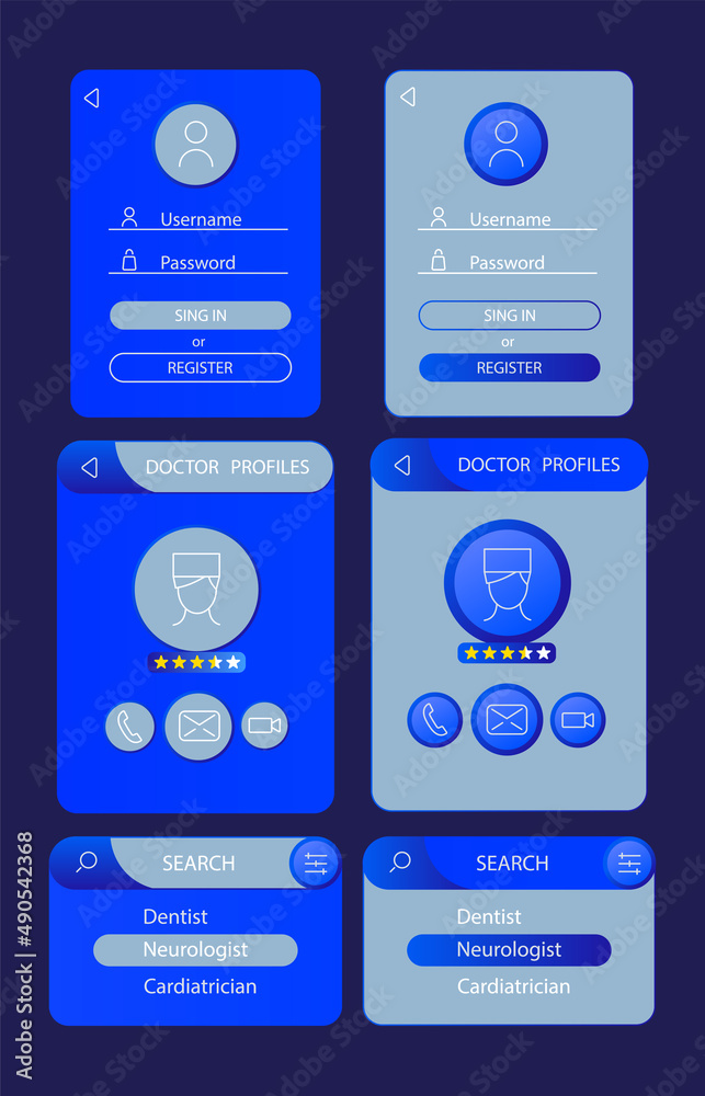 Online doctor appointment UI elements kit. Isolated vector components. Flat navigation menus and ...