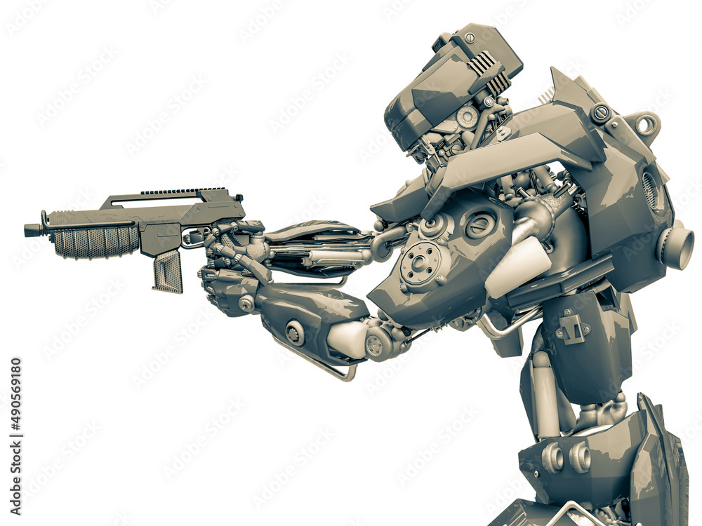 mechanical soldier aiming the pistol Stock Illustration | Adobe Stock