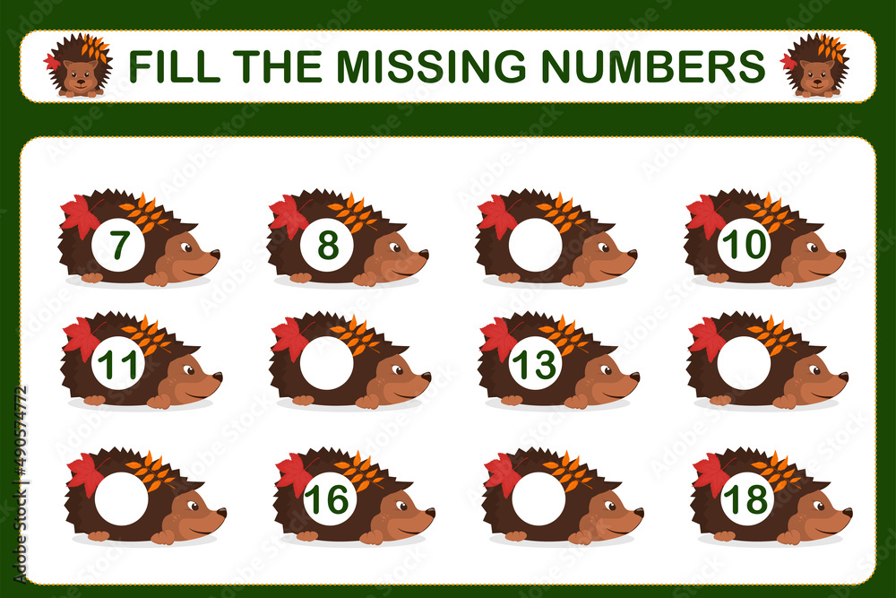 a children's math game called "fill the missing numbers". Vector ...