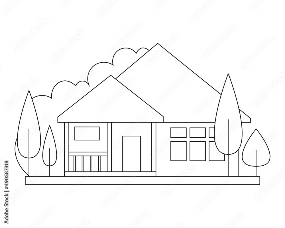 Easy Simple house Coloring page. modern House line art design. line art ...