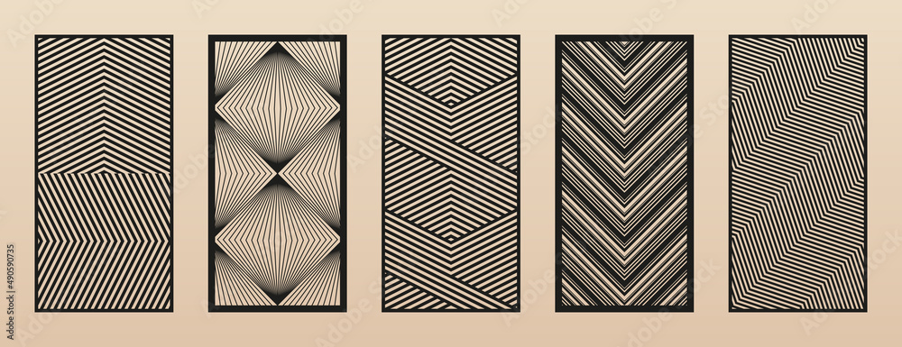 Laser cut patterns. Vector set with abstract geometric texture, lines ...