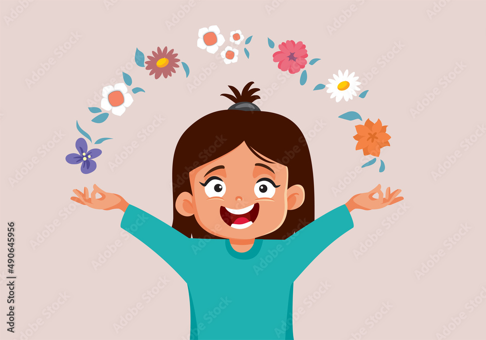 Happy Excited Girl Celebrating Spring Vector Cartoon Illustration Stock ...