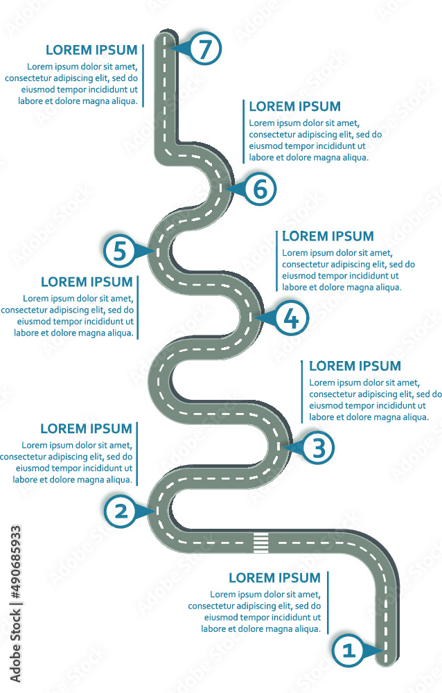 Business workflow roadmap, infographic flat lay style, in A4 portrait ...