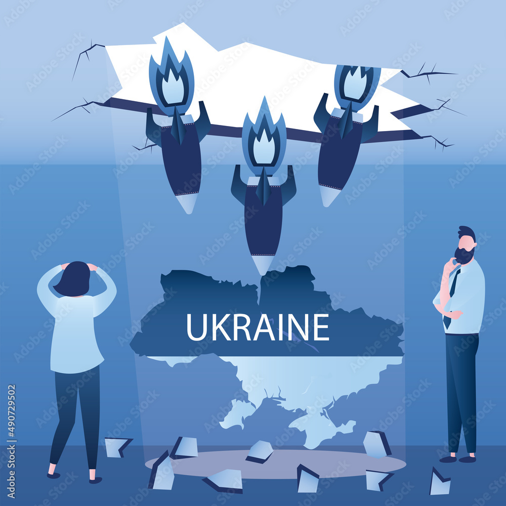 Bombs are falling through broken ceiling on map of Ukraine. War of ...