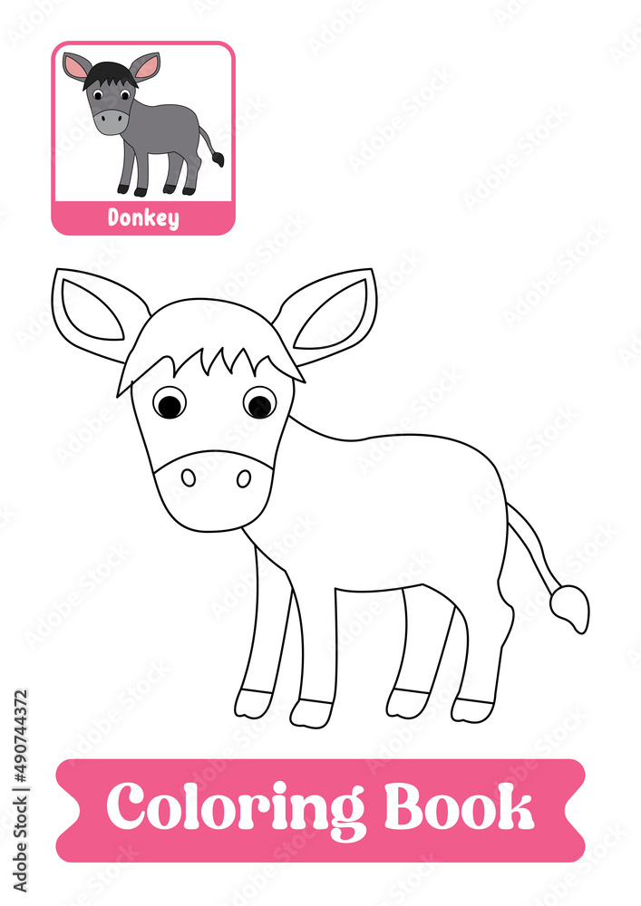 Donkey animal coloring pages book Stock Vector | Adobe Stock