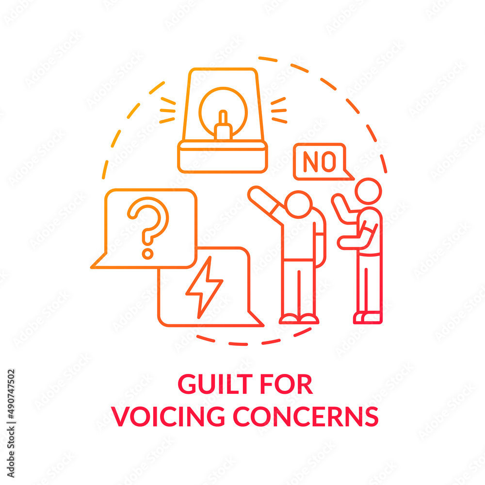 Guilt for voicing concerns red gradient concept icon. Sign of emotional ...