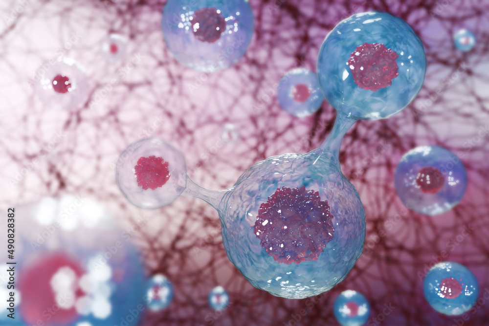 Division explosion separate cancer virus or molecules blood cell micro ...