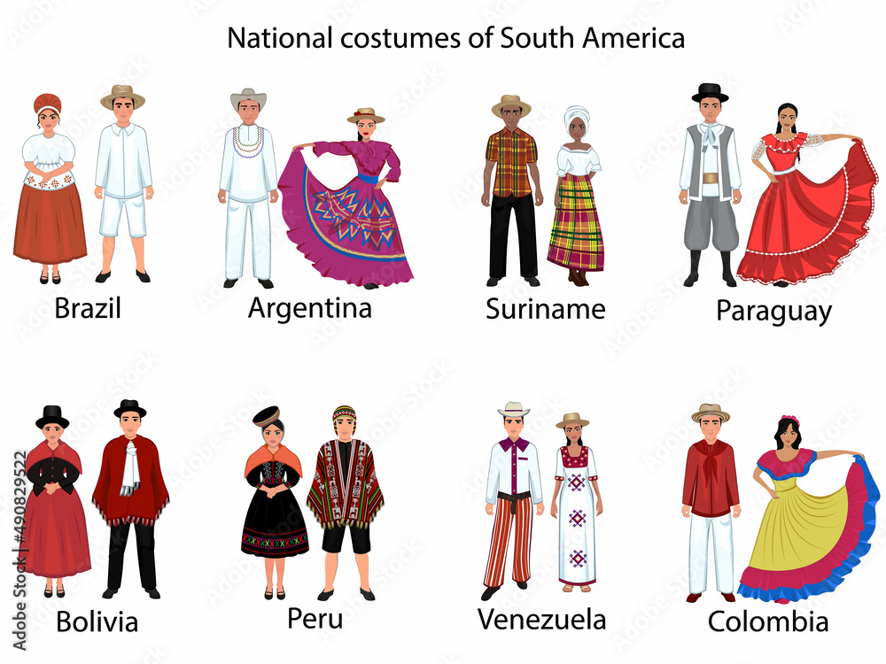 Illustration Stock National costumes of South America. Women's and men ...