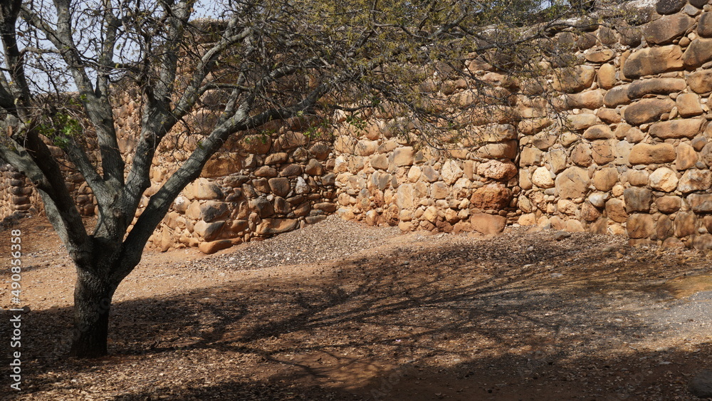 Ancient stone wall. An old wall with beautiful masonry in Tel Dan ...