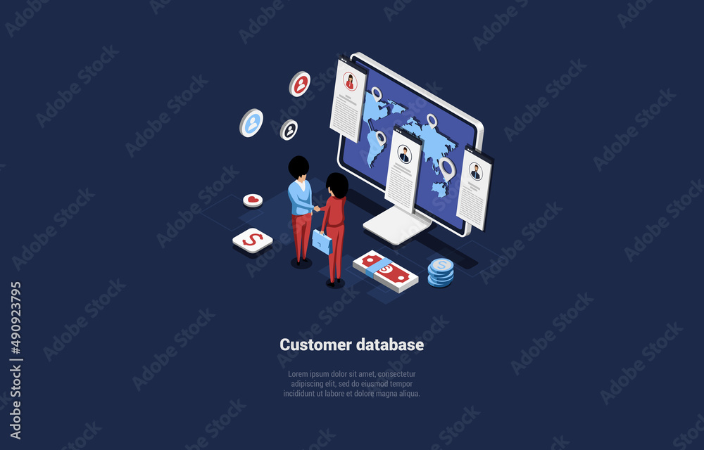 Vector Illustration On Customer Database Concept. Isometric 3D ...
