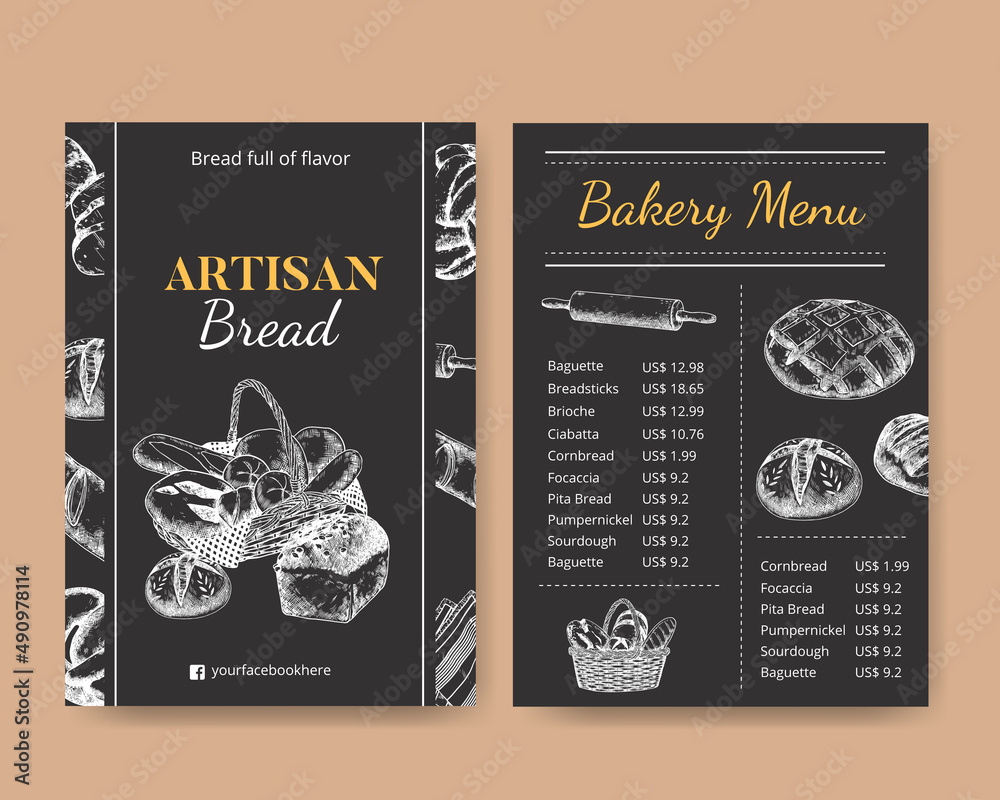 Menu template with sourdough concept,sketch drawing style Stock Vector ...