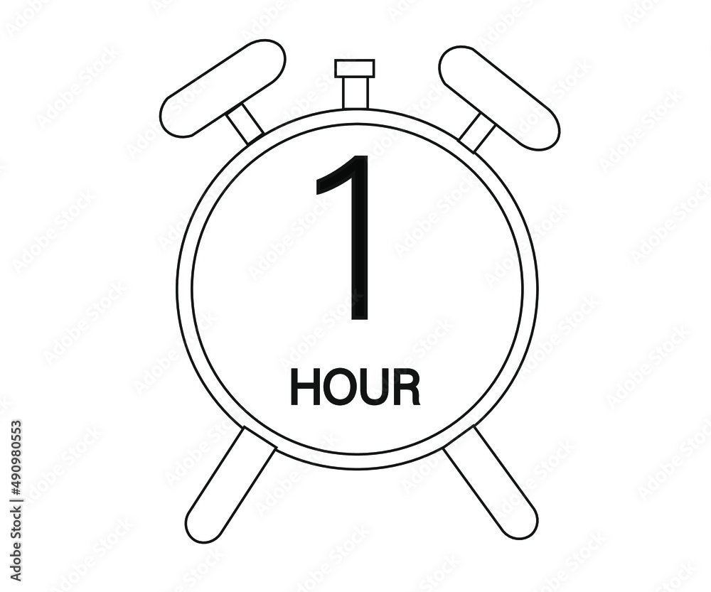 1 hour stopwatch or countdown icon. Time measurement. Isolated ...