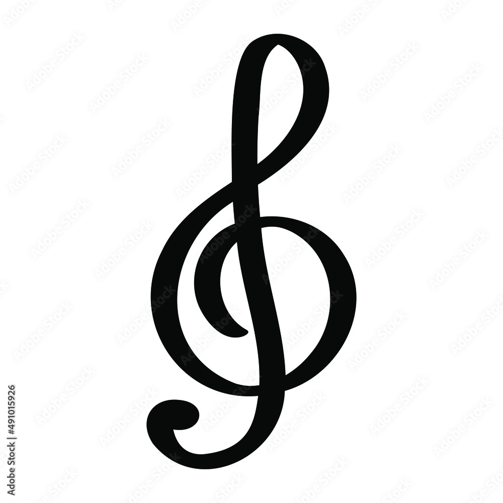 Hand drawn doodle thick bold outline treble clef music note icon vector ...