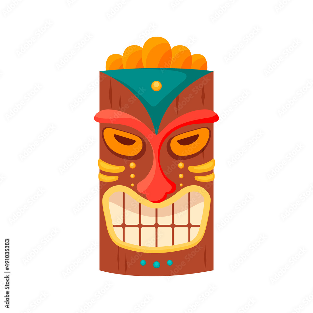 Tiki mask tribal. Hawaiian totem or african maya aztec wooden idol ...