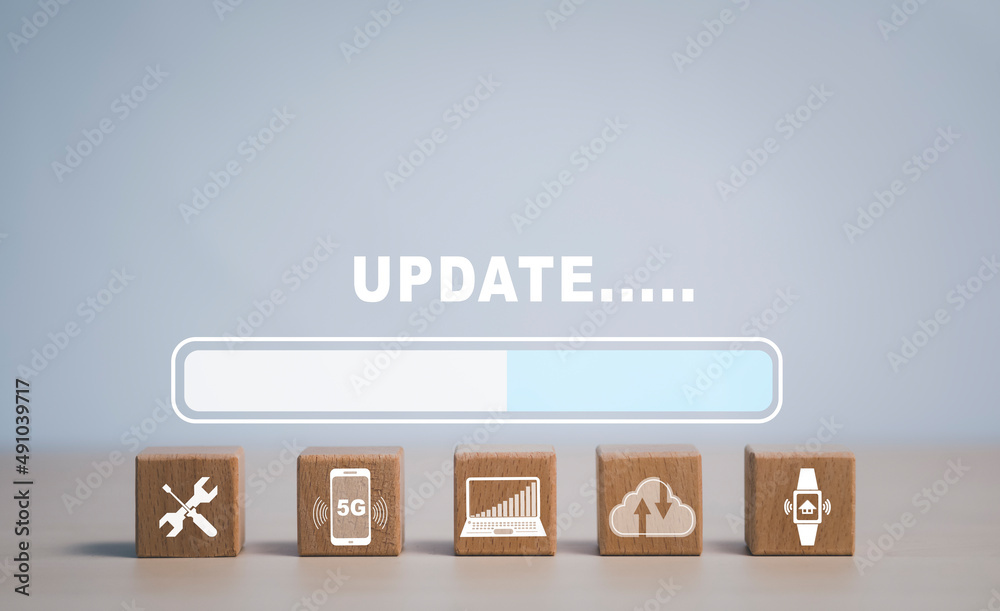 wooden block cube Update Software Computer Program Upgrade Business ...