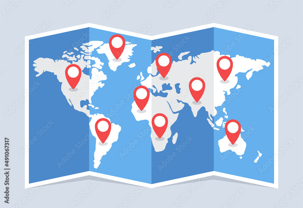 World travel map. World map with point markers. Vector illustration ...