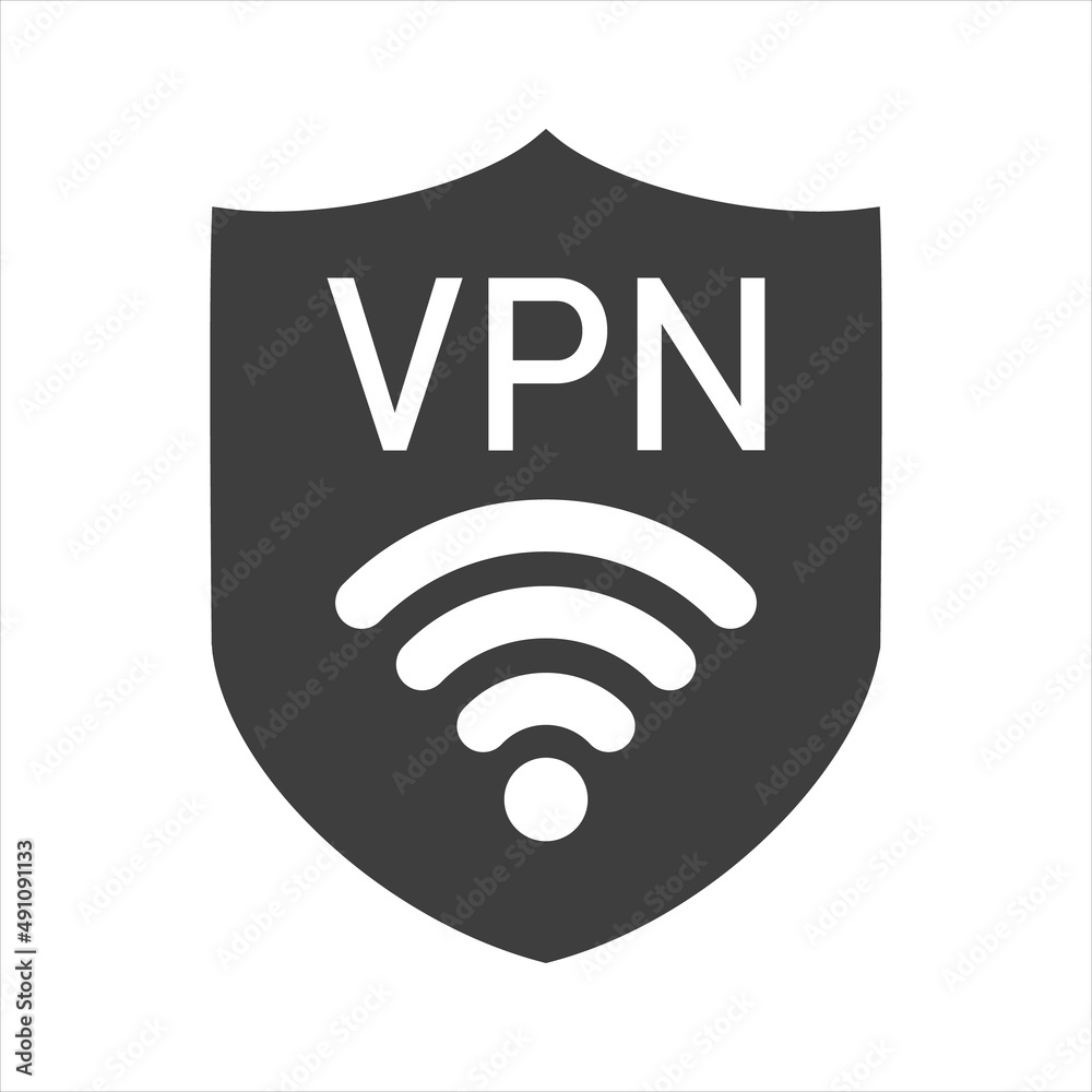 VPN - virtual private network icon. Simple shield with wi-fi symbol ... VPN - virtual private network icon. Simple shield with wi-fi symbol ...