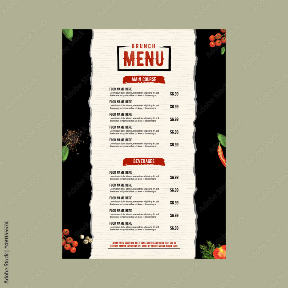 Vintage One Page Restaurant Food Menu Template Stock Vector | Adobe Stock