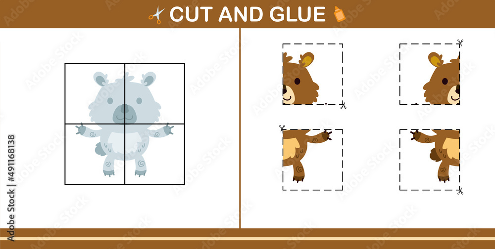 Cut and Glue of cute bear,education game for kids age 5 and 10 Year Old ...