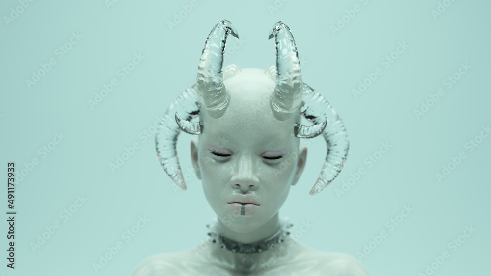 Woman Face Horned Demon Devil Avatar Fashion Beauty Profile Portrait 3d ...