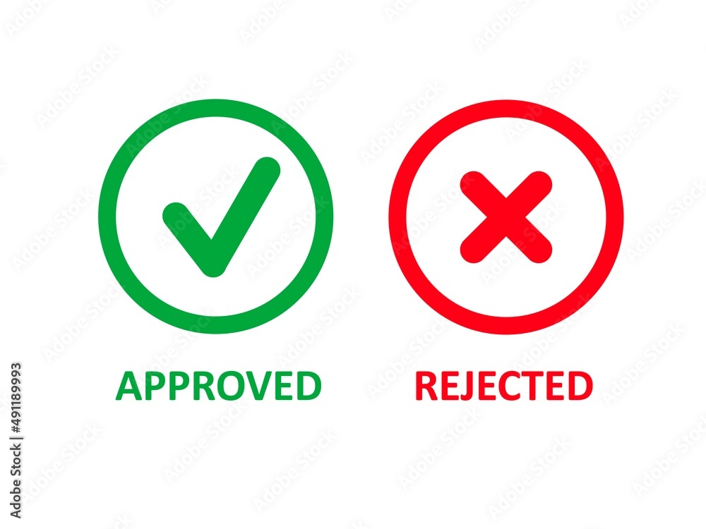 Approval and rejection icon.Good or bad sign. Yes or no. Green ticks ...