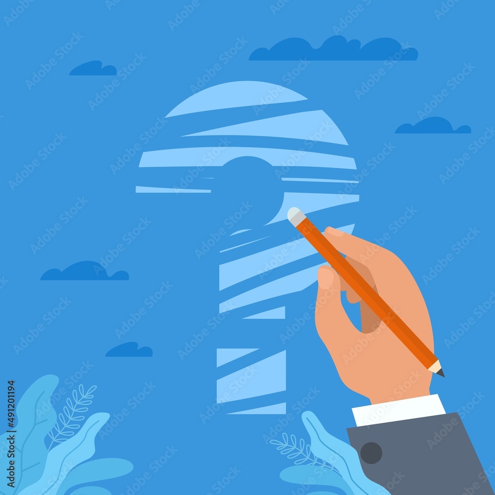 Solution of issue. Ignoring problem, hand holding pencil and erasing ...