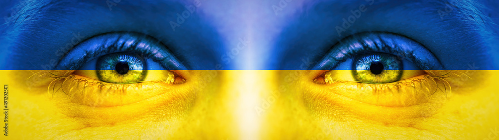 War in Ukraine background banner panorama - Close-up of child's eyes in ...