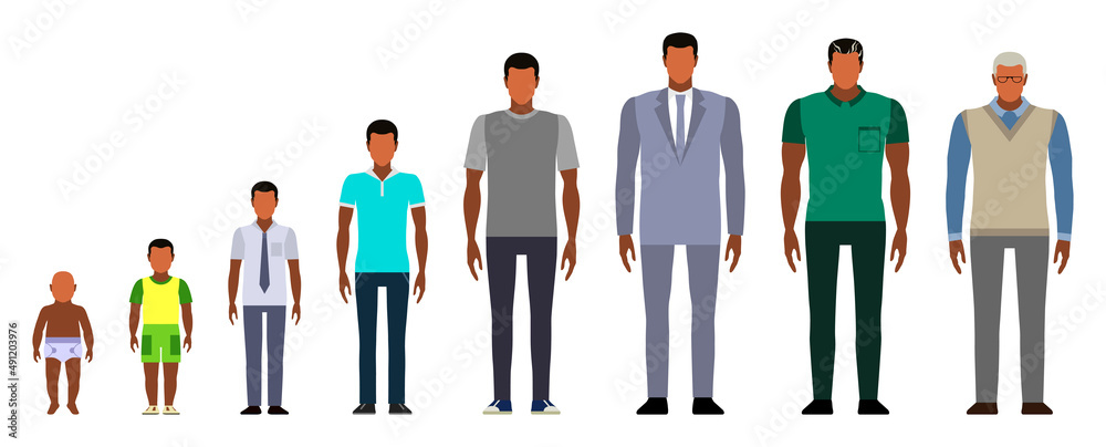 Man life cycle flat vector illustration. Stages of aging men. The human ...