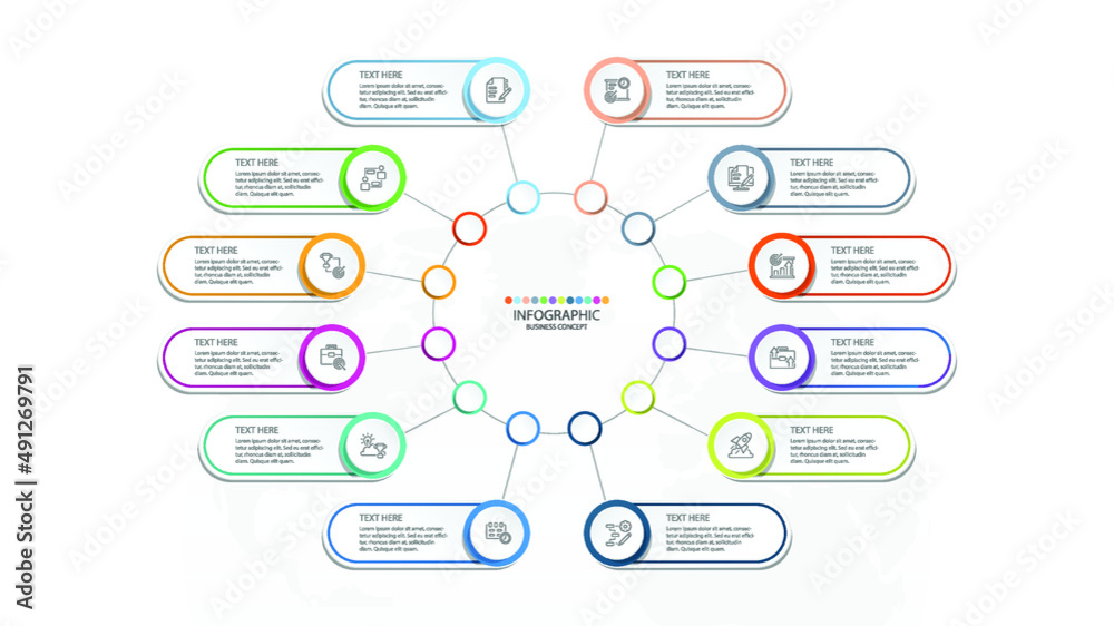 Basic circle infographic template with 12 steps, process or options, process chart, Used for ...