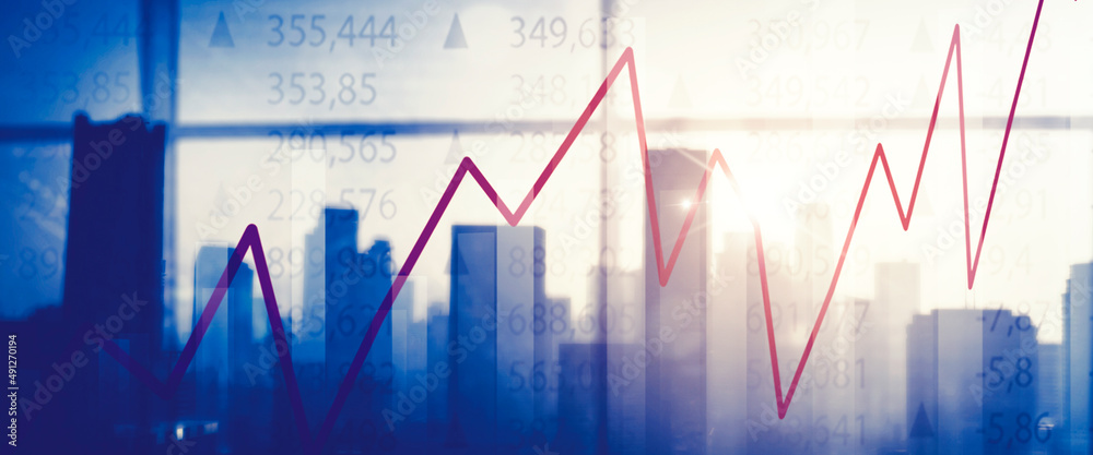 Increasing chart with stock market and cityscape Stock Illustration ...