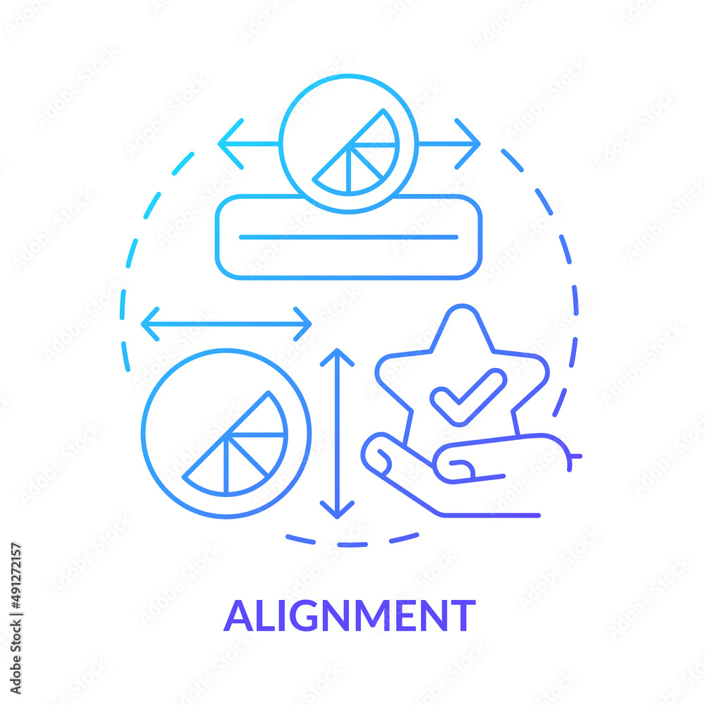Alignment blue gradient concept icon. Objects arrangement style . Graphic design principles ...