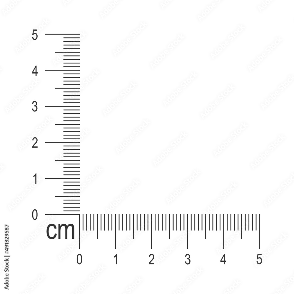 5 centimeter corner ruler template. Measuring tool with vertical and ...