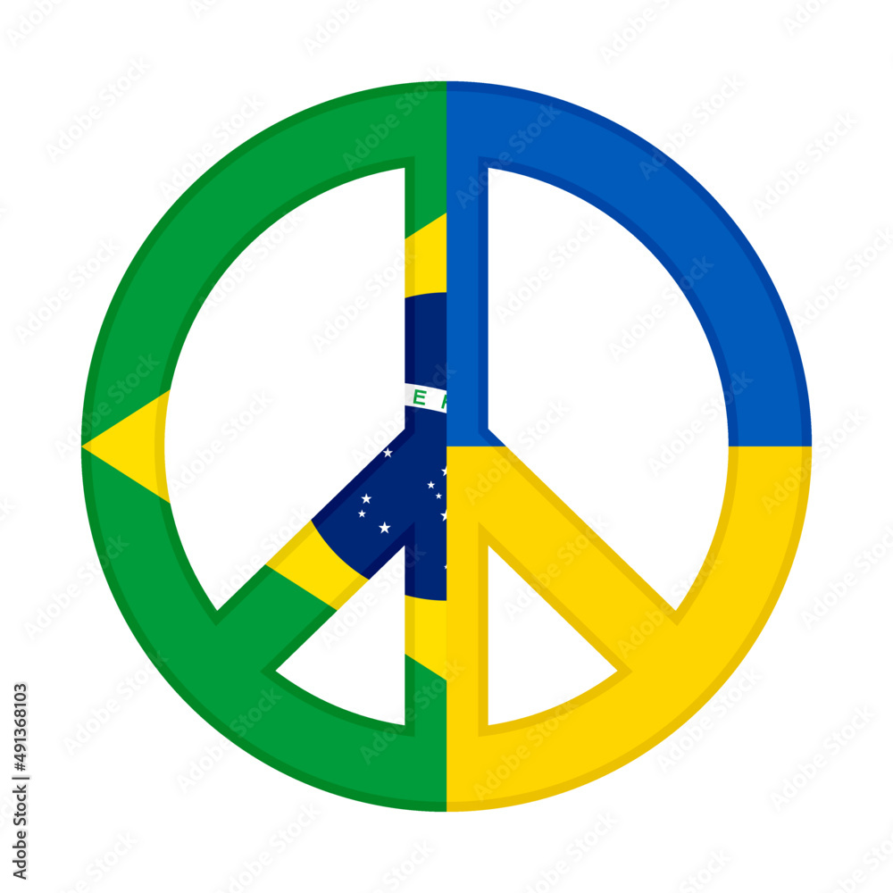 peace icon with brazil and ukraine flags. vector illustration isolated ...