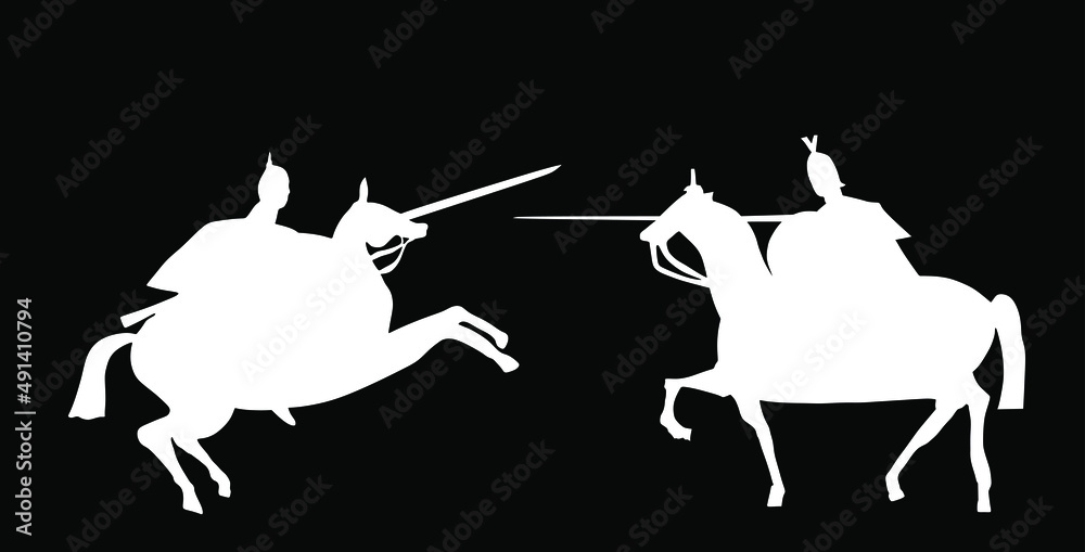 Vetor Knights in battle riding horse with armor helmet and spear vector ...
