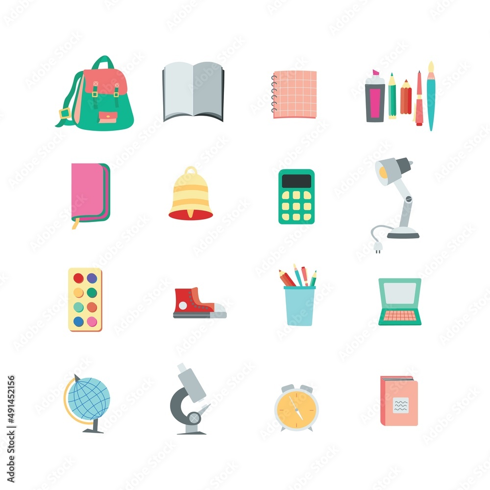 Back to school vector set of bright elements. Educational clipart ...