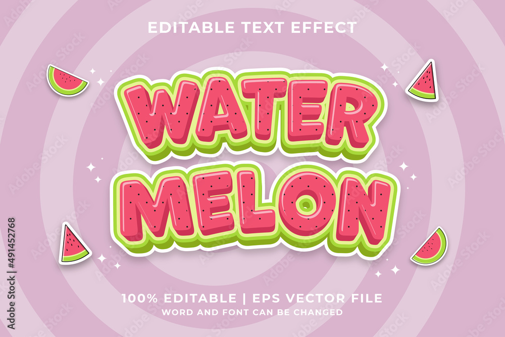Editable text effect Watermelon 3d Traditional Cartoon template style ...