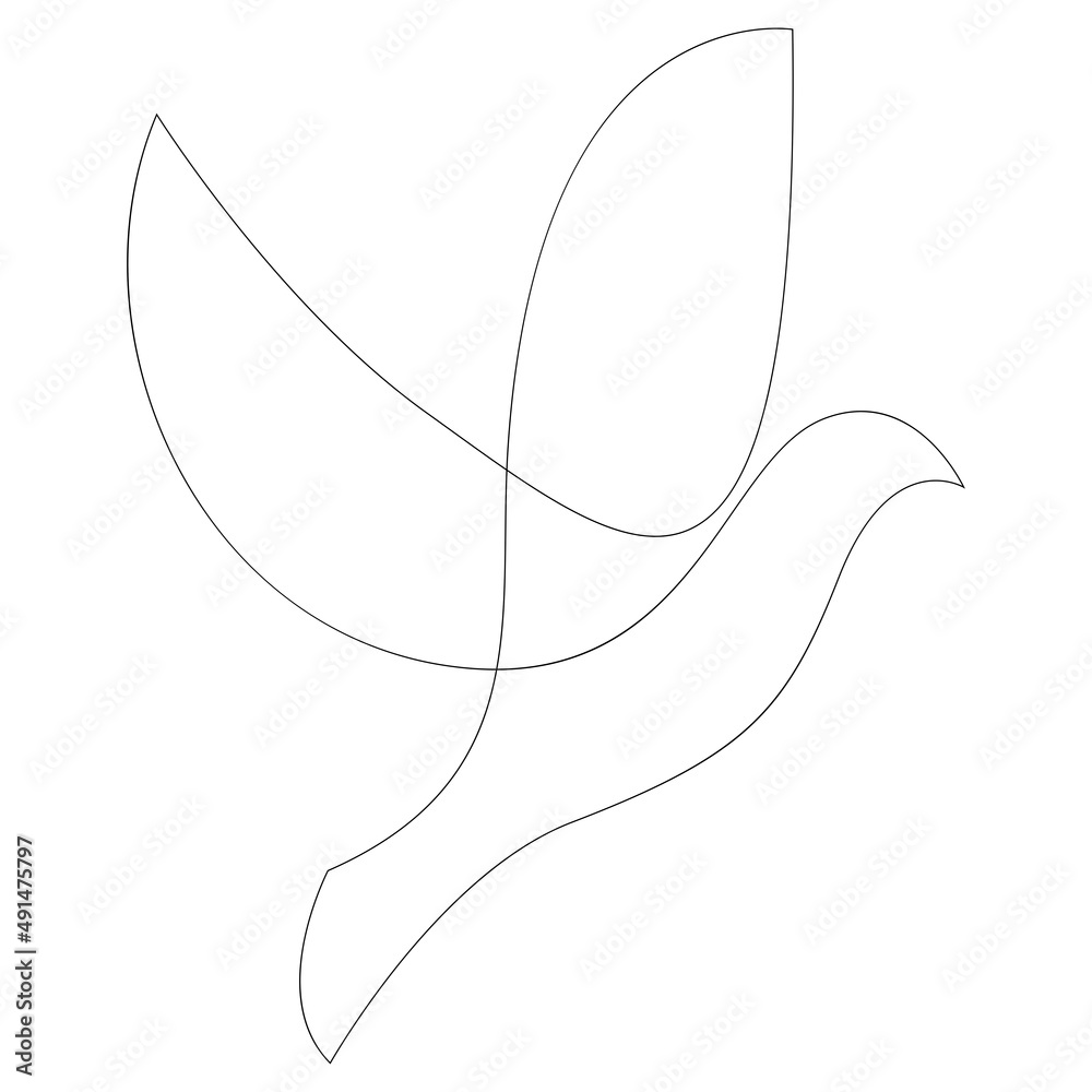 Dove one line drawing. Continuous hand drawn bird animal flying. Poster ...