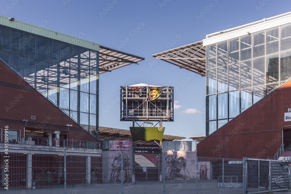 Facade of Millerntor-Stadion, home stadium of football club FC St ...