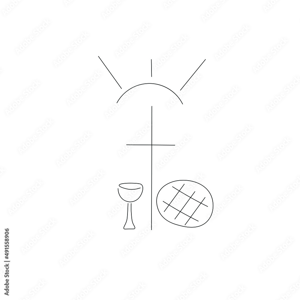 Sign of holy communion bread and wine drawing vector illustration Stock ...