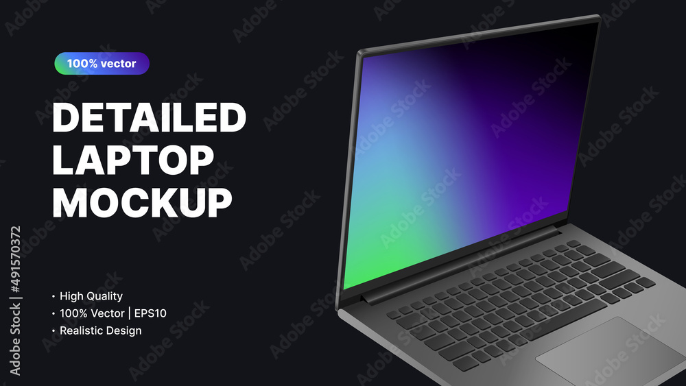 Realistic Laptop Side View on Black Background. Banner Template for Ui ...