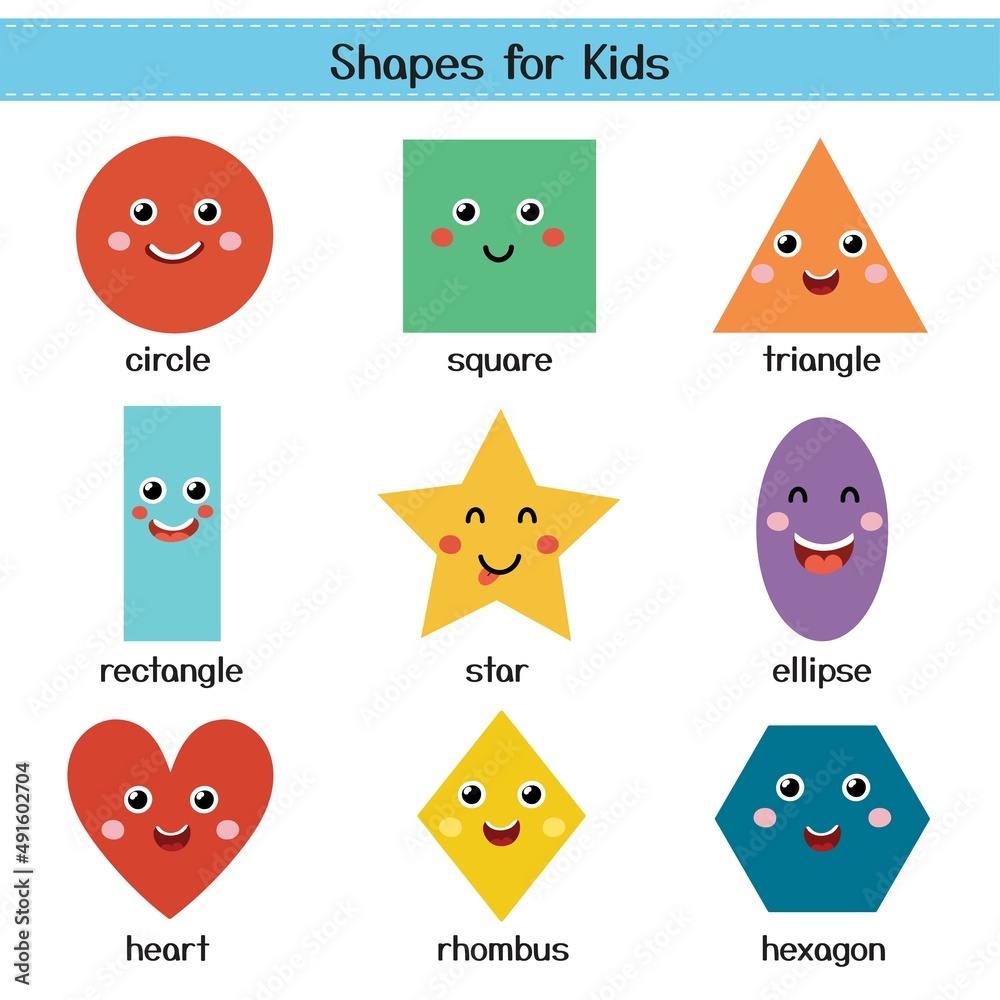 Cute shapes for kids poster. Learning basic geometric shapes with ...
