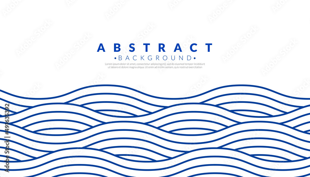 Blue water wave line pattern background. Japanese style concept. Vector ...