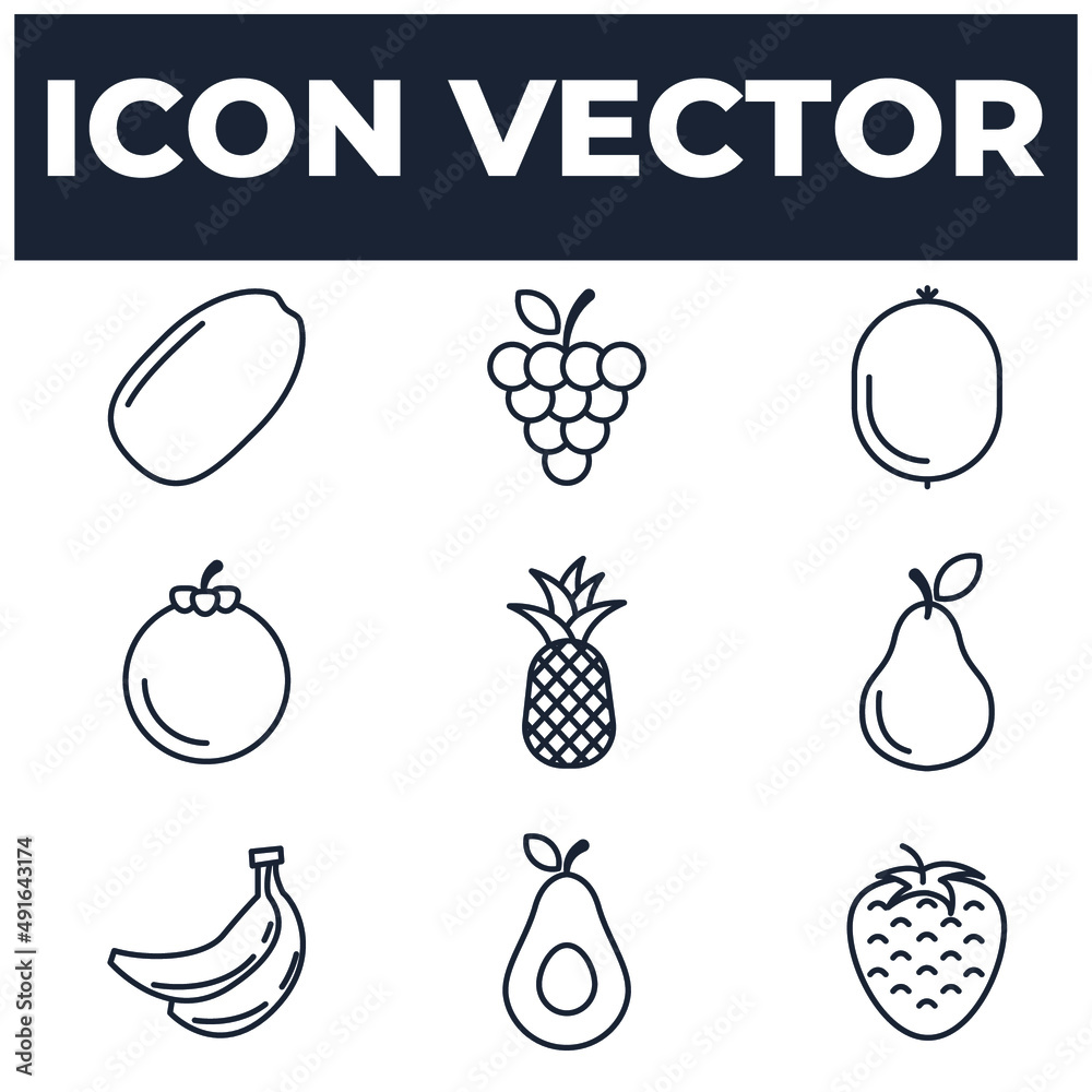 set of Fruits elements symbol template for graphic and web design ...