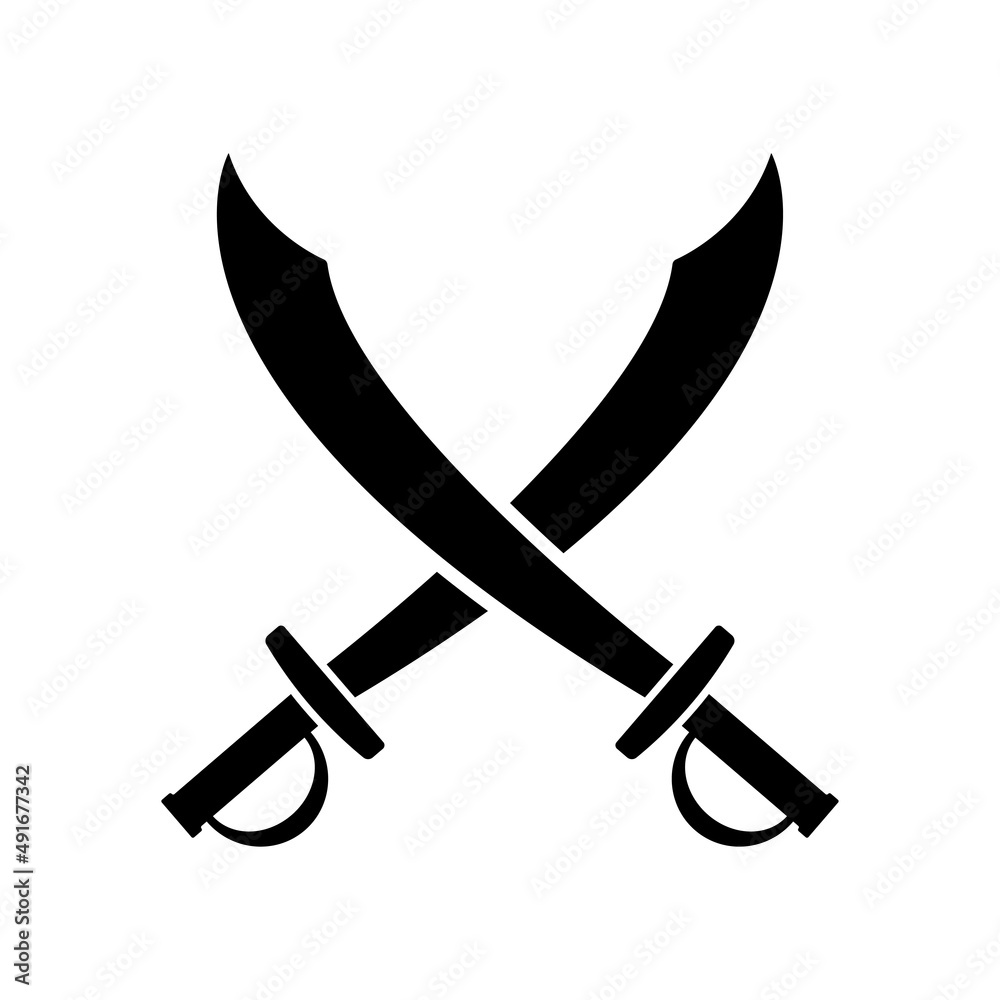 Saber icon. Crossed swords. Black silhouette. Front side view. Vector ...